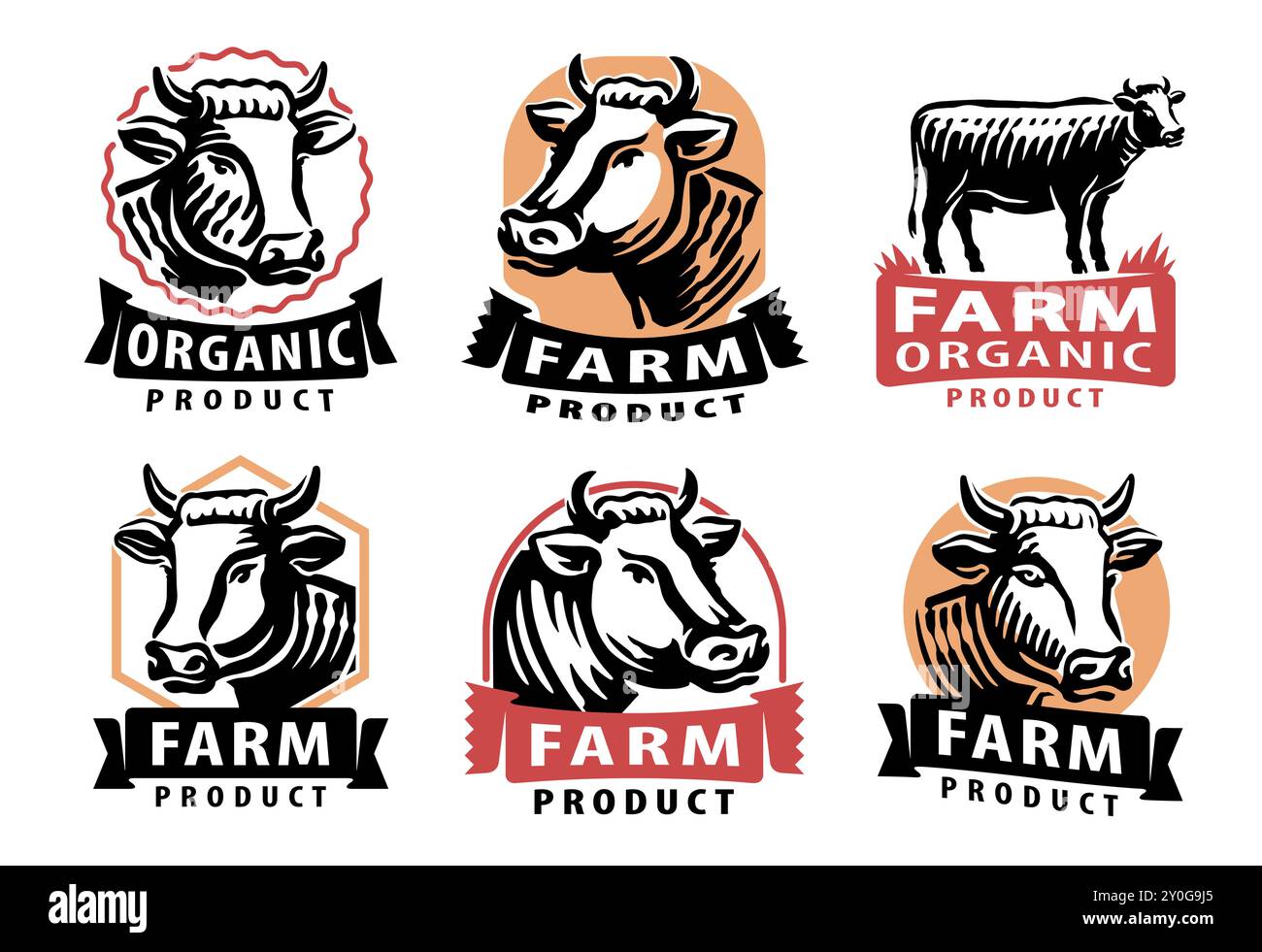 Cow, bull set of emblems or badges. Set of labels for a butcher shop or ...