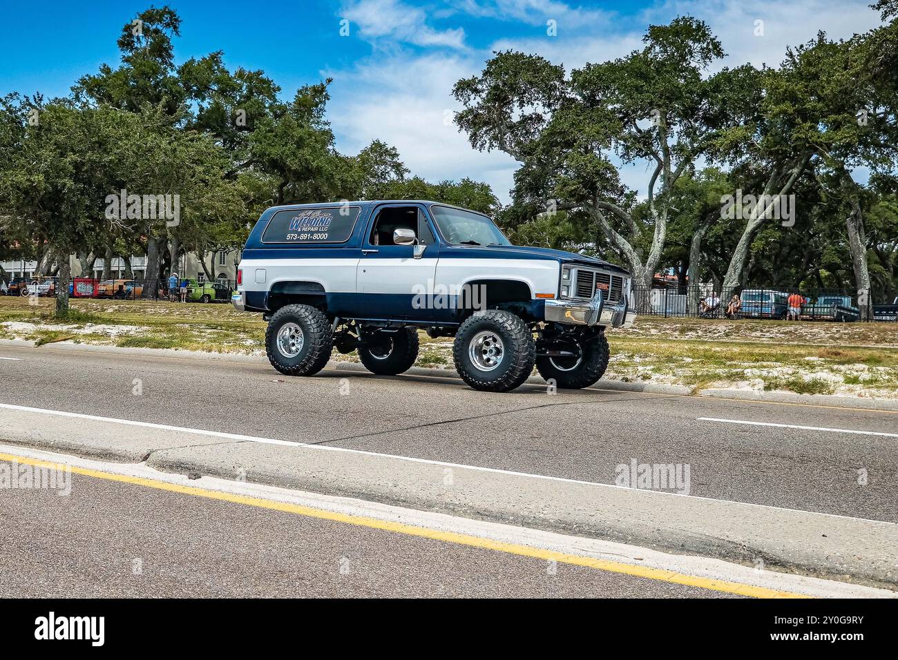 Gulfport, MS - October 07, 2023: Wide angle front corner view of a 1986 ...
