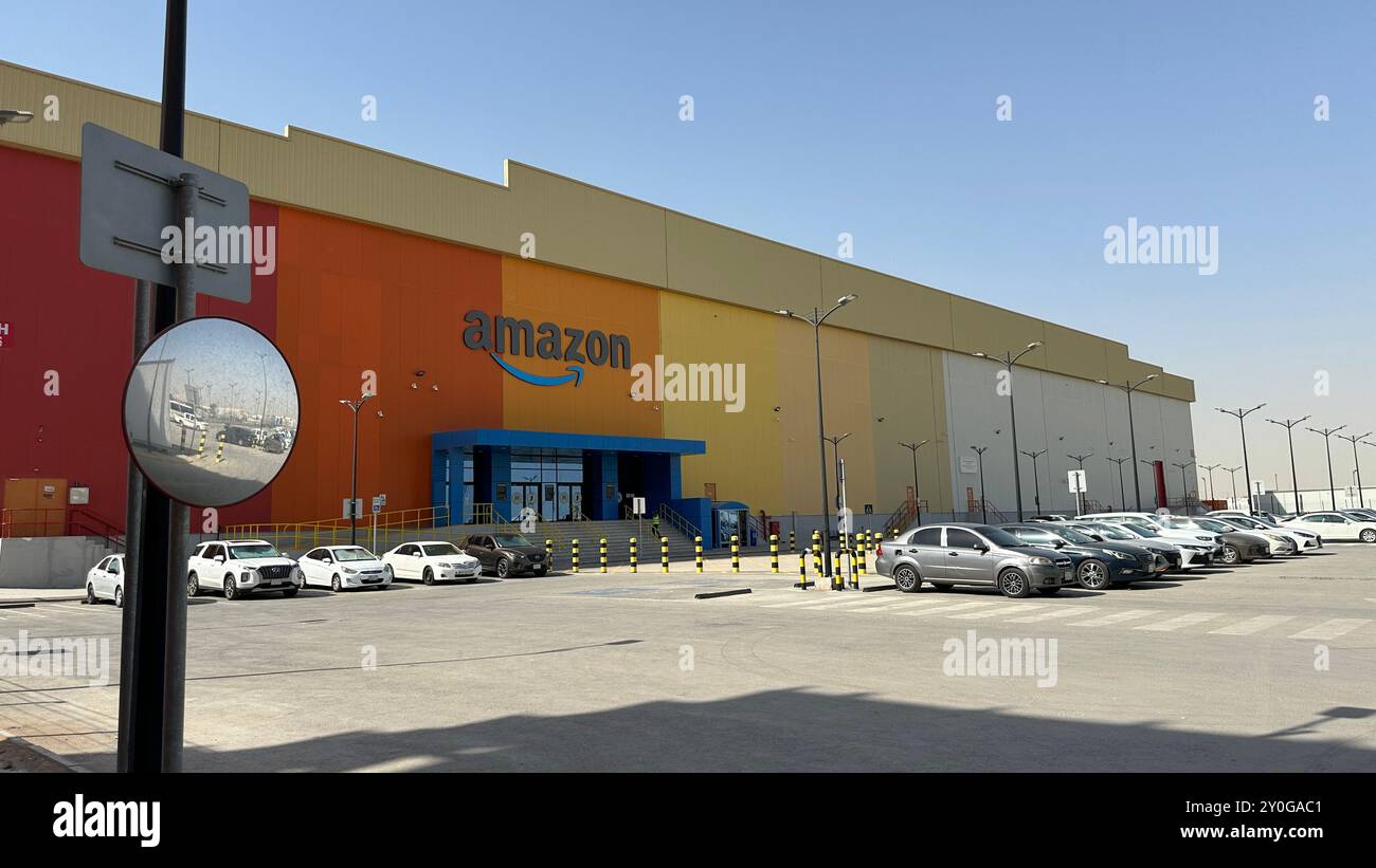 Riyadh, Saudi Arabia, August 5 2024. Amazon warehouse building the most ...