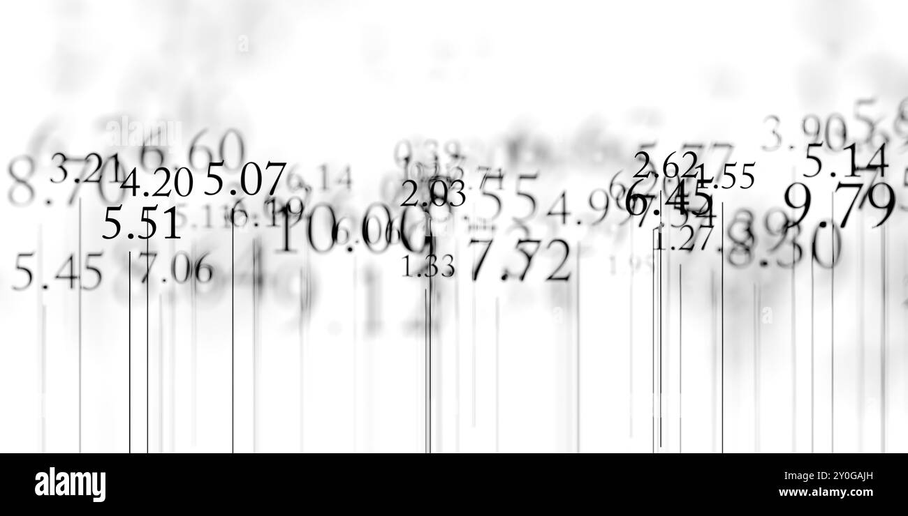 Black random numbers with lines on white background with selective ...