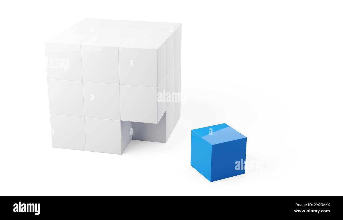 Block of white cubes with one blue cube standing out over white ...