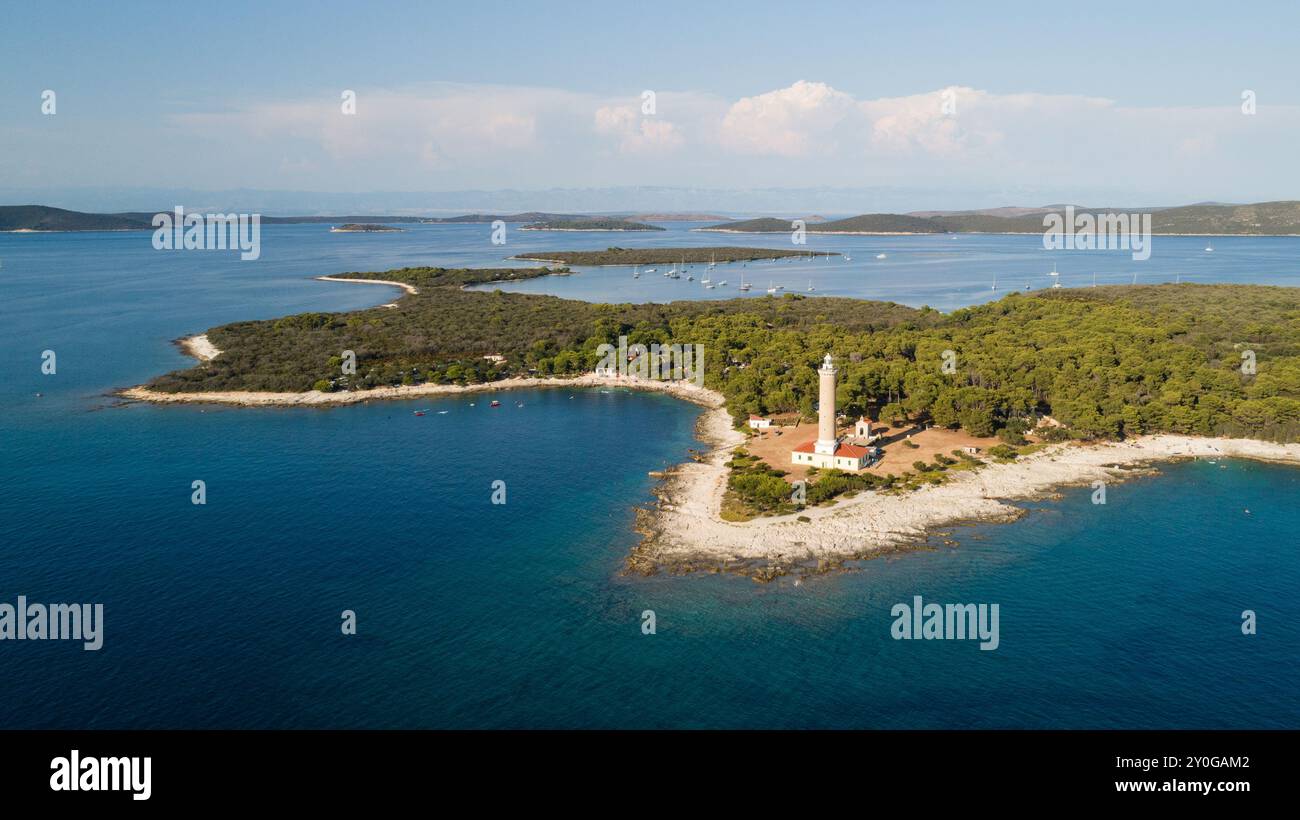 Aerial view of Veli Rat lighthouse on Dugi Otok island, Croatia Stock ...
