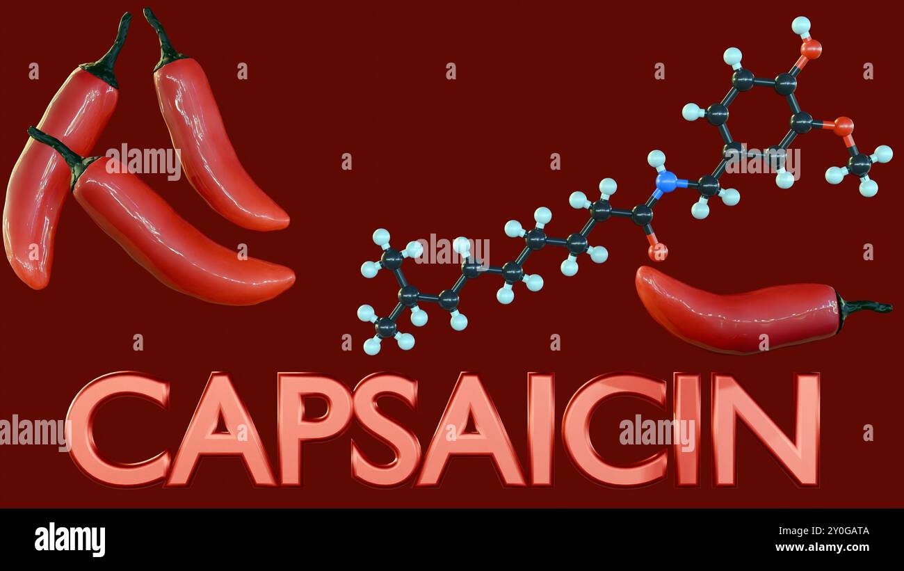 A 3D rendering of red chili showcase the molecular structure of ...