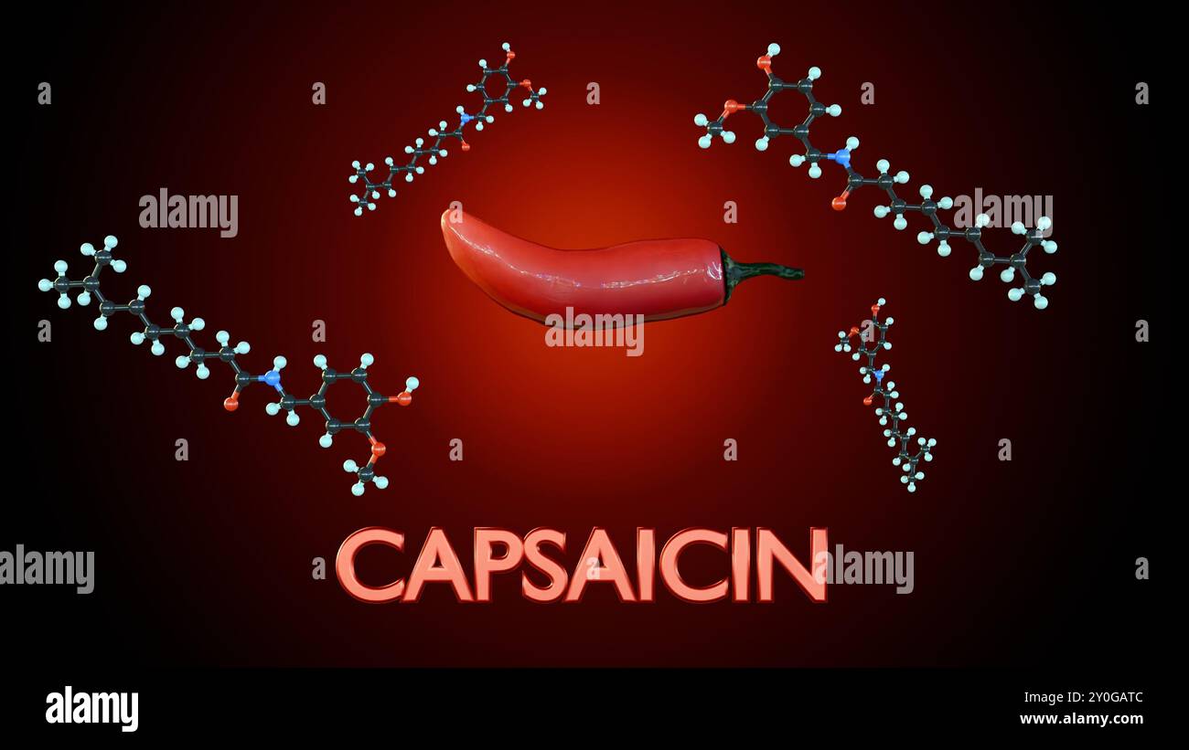 A 3D rendering of red chili showcase the molecular structure of ...
