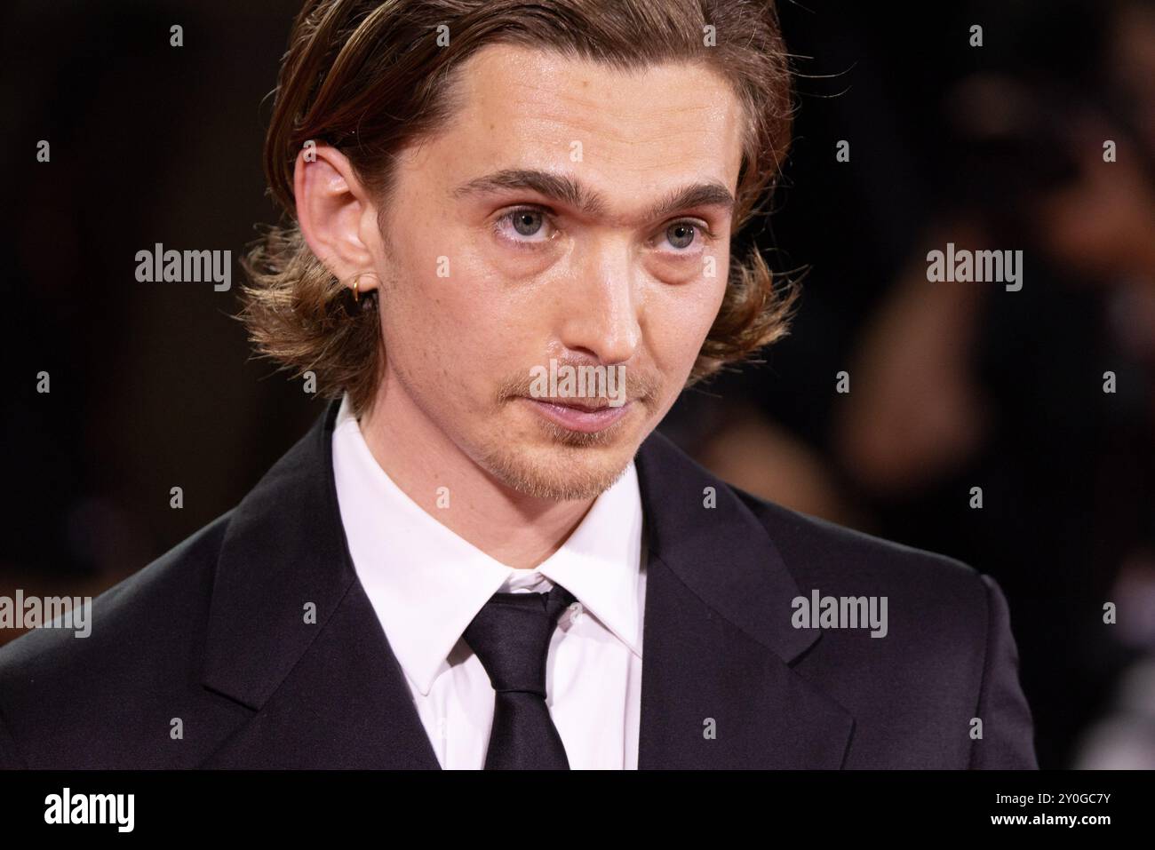 Austin Abrams attends the "Wolfs" red carpet during the 81st Venice ...