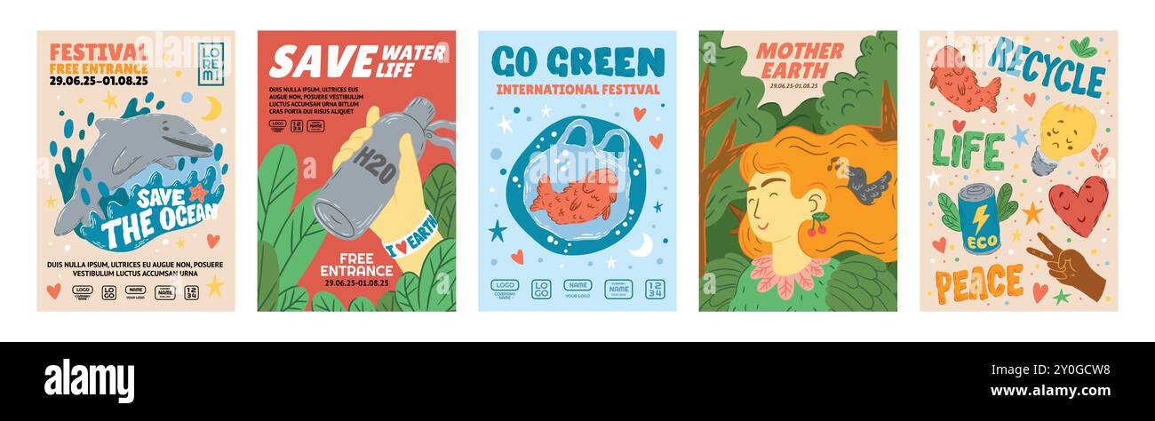 Earth posters. Green planet eco day. Environmental design icons for ...