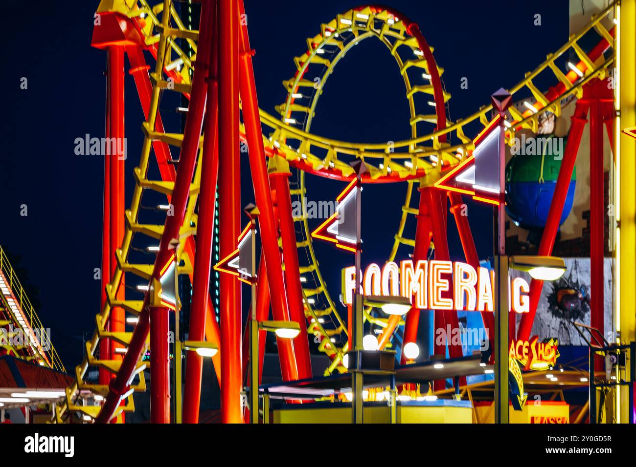 Vienna, Austria - August 5, 2024: Close-up of rides and decorations at ...