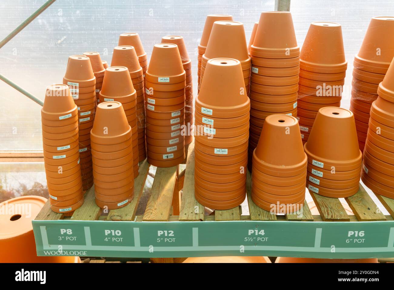 Variety of sizes of clay flower pots on display in at Swanns Nursery ...