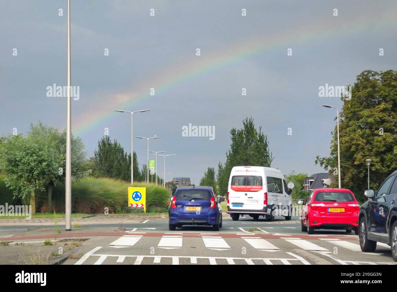 Rainbow over a roundabout or traffic circle in Waddinxveen, The ...