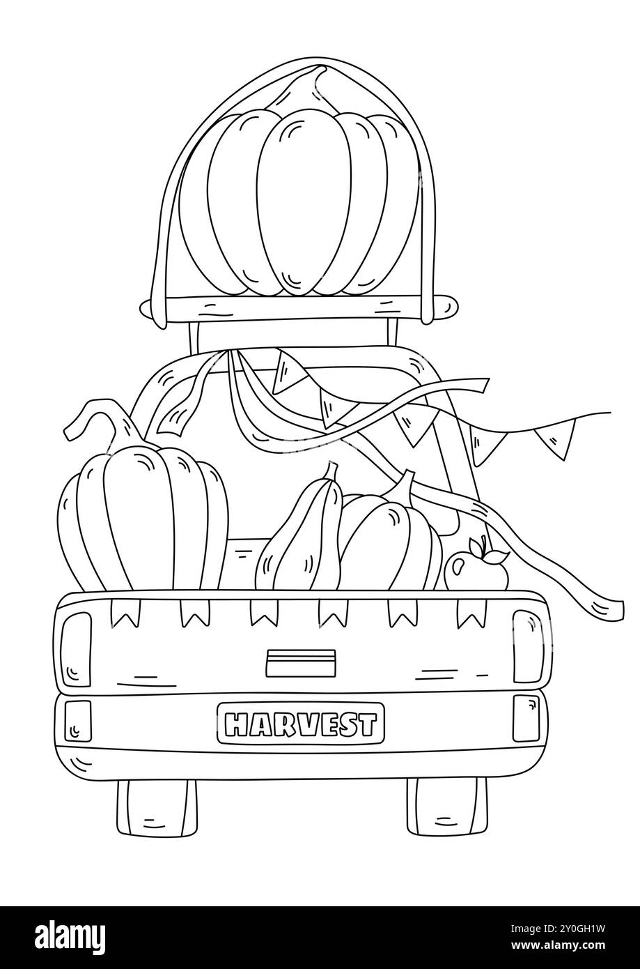 Coloring Page For Adults And Children Features A Car Carrying Pumpkin ...