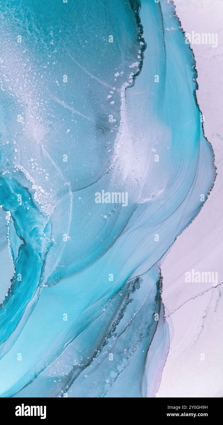 Aqua blue abstract design with swirling patterns on a marbled ...