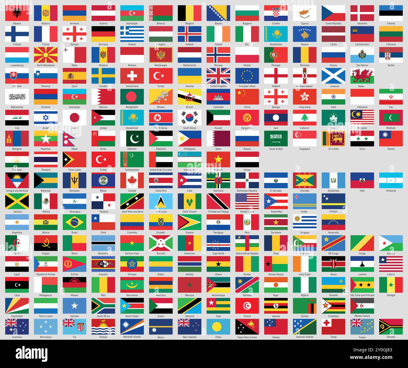 collection of world flags, each labeled with its respective country name. Sort by continents ...