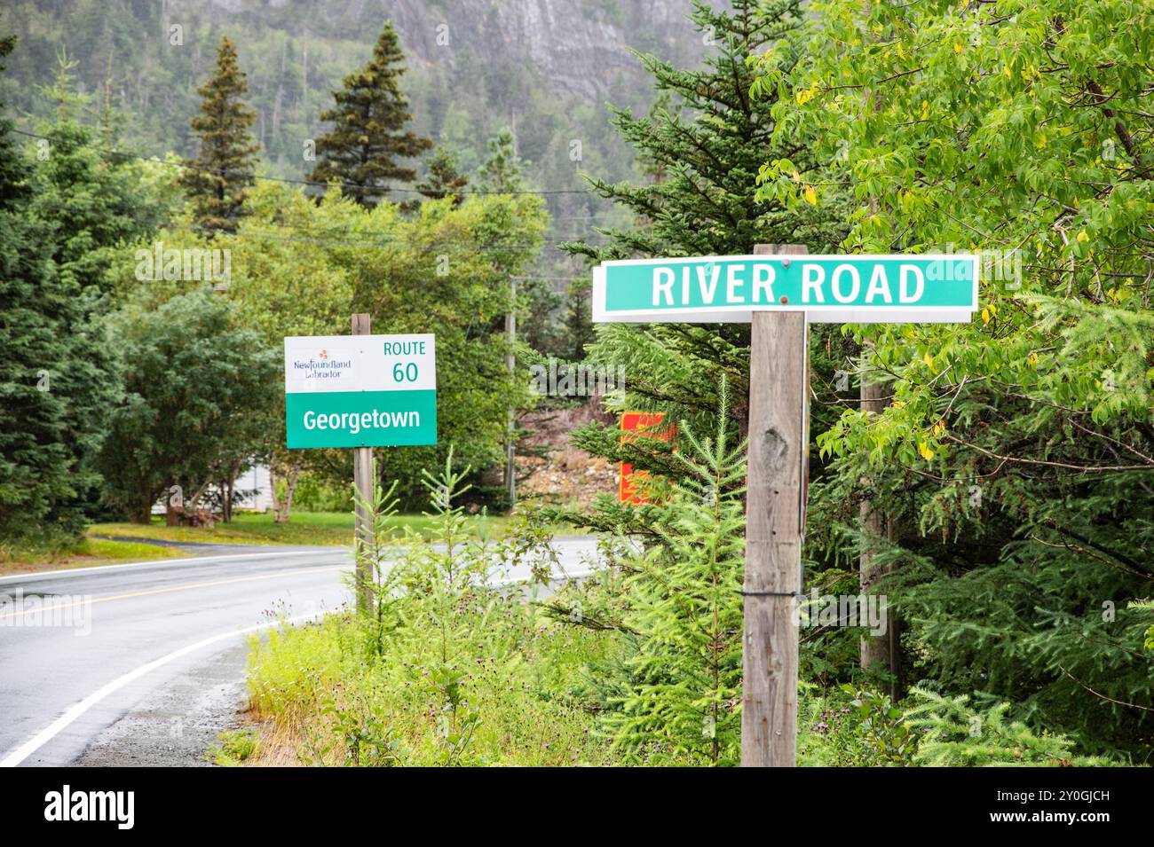 Route 60 and River Road signs in Georgetown, Newfoundland & Labrador ...