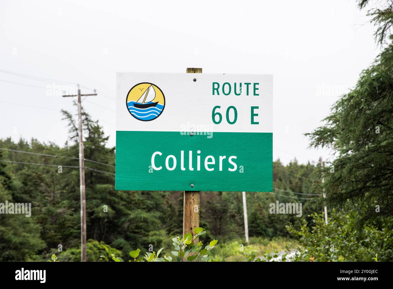Route 60 E sign in Colliers, Newfoundland & Labrador, Canada Stock ...
