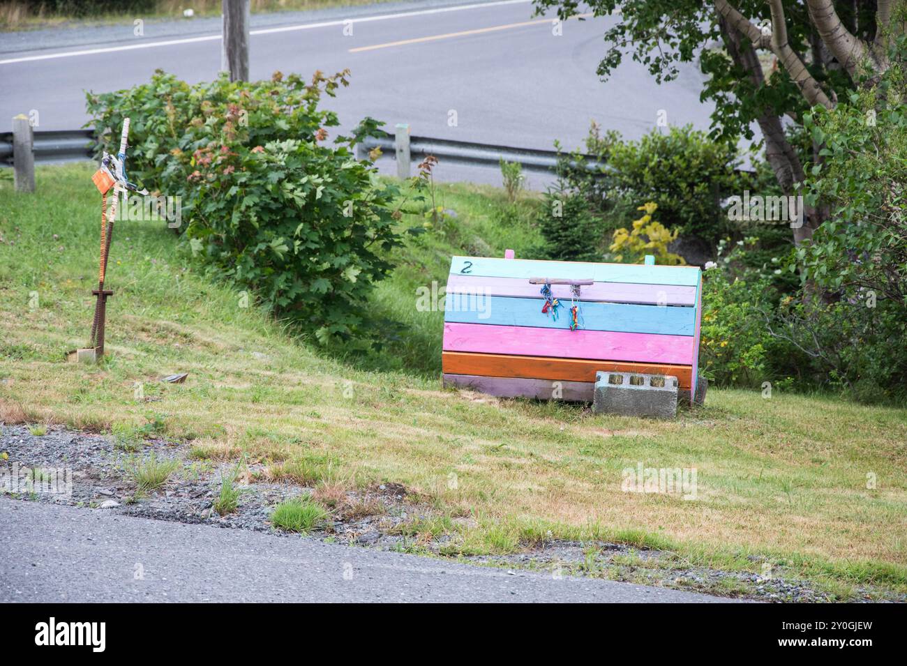 Rainbow garbage bin in Conception Harbour, Newfoundland & Labrador ...