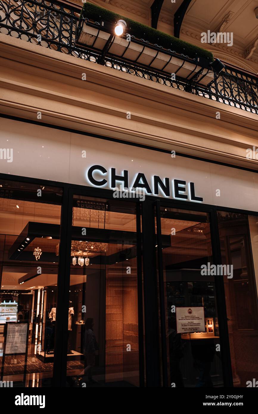 French famous golden black Chanel logo and entrance, Luxury boutique ...