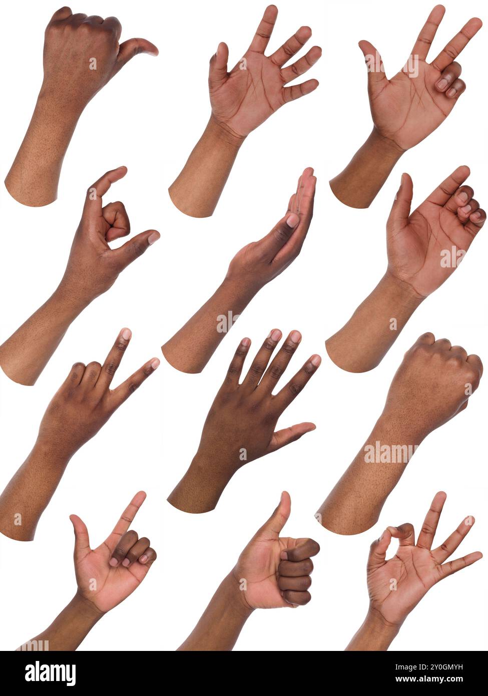 Set of black male hands showing symbols Stock Photo - Alamy