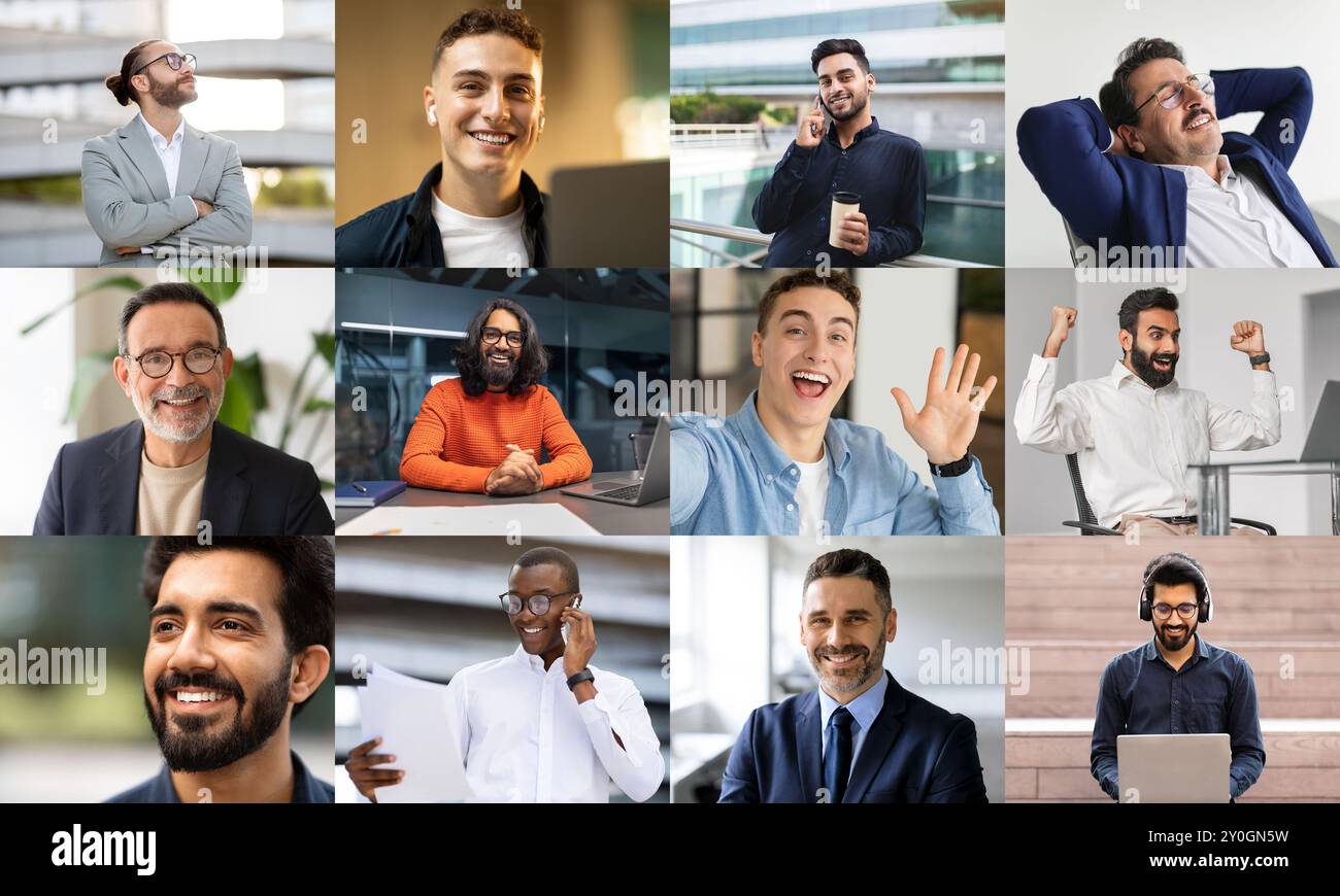 Diverse Group of Men Engaging in Various Activities in Office Stock ...
