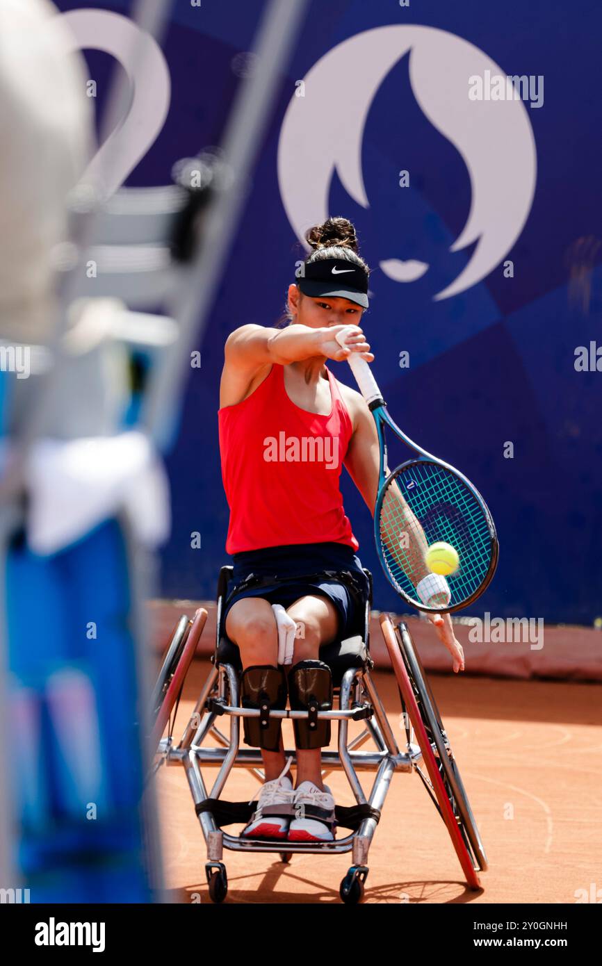 Paris, Sept. 2, 2024, Paralympic wheelchair tennis event. Maylee Phelps ...
