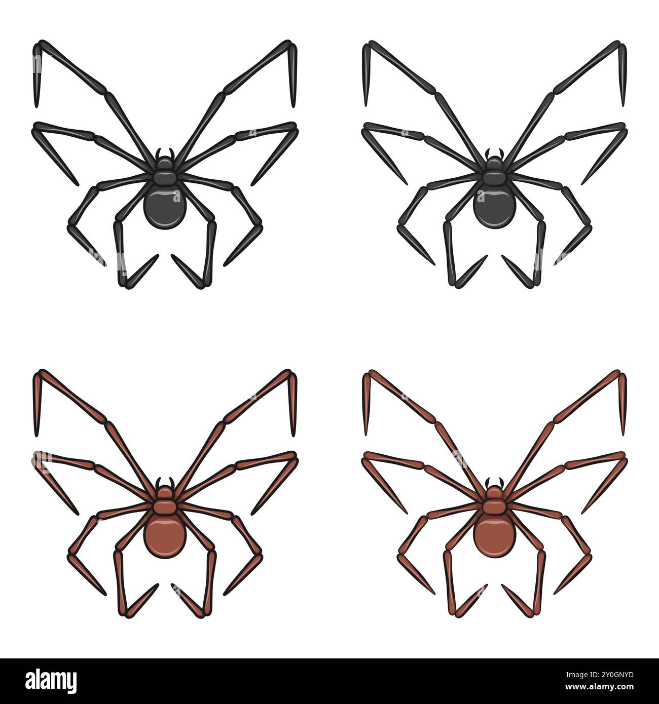Set of color illustrations with butterfly shaped spider. Isolated ...