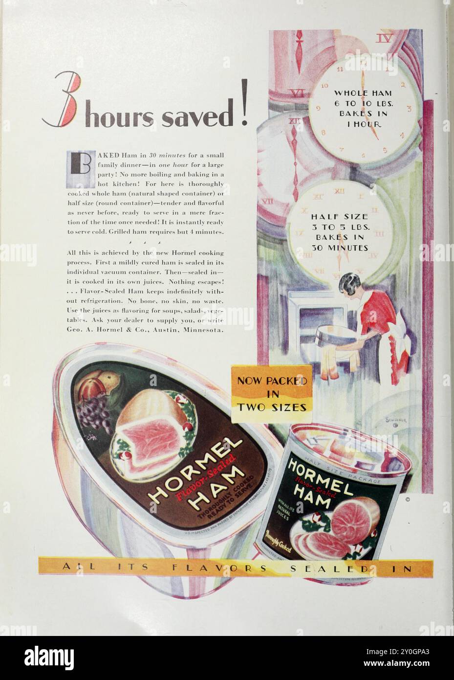 Hormel Ham, cooked and sealed. Vintage American magasine food ...