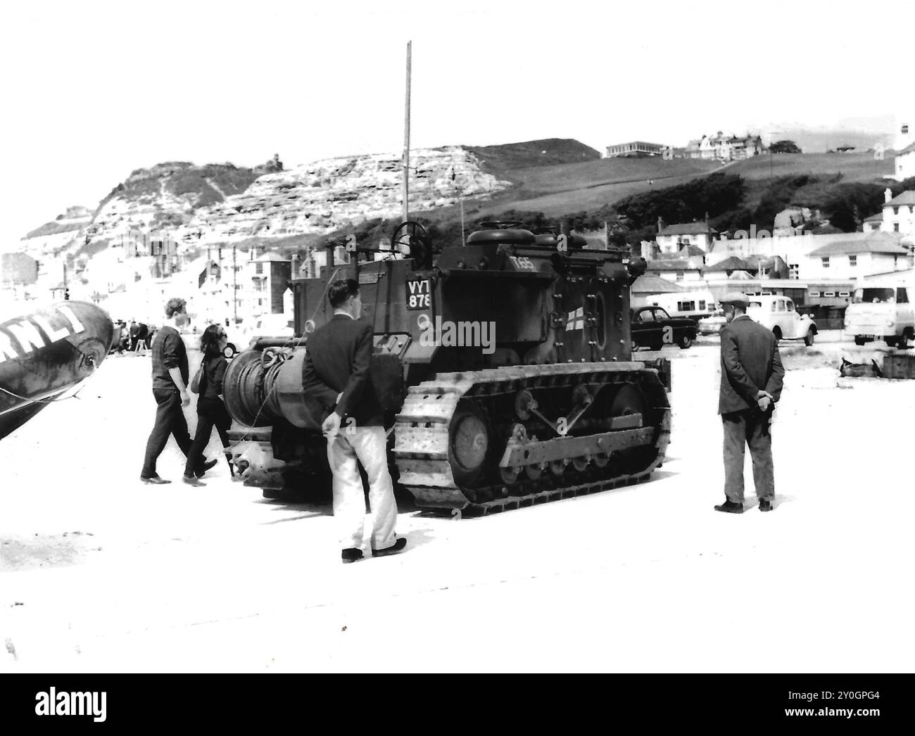 Hastings RNLI caterpillar track launch tractor T65 on the beach outside ...