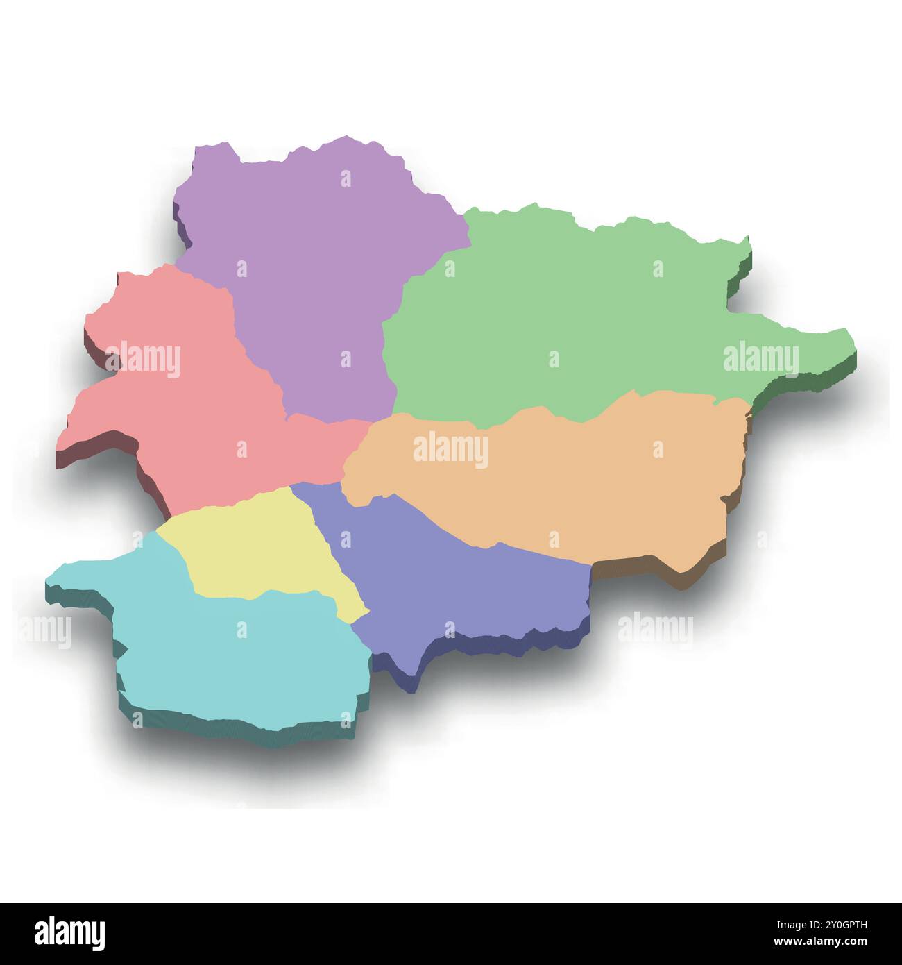3d isometric colored map of Andorra with borders of regions Stock ...