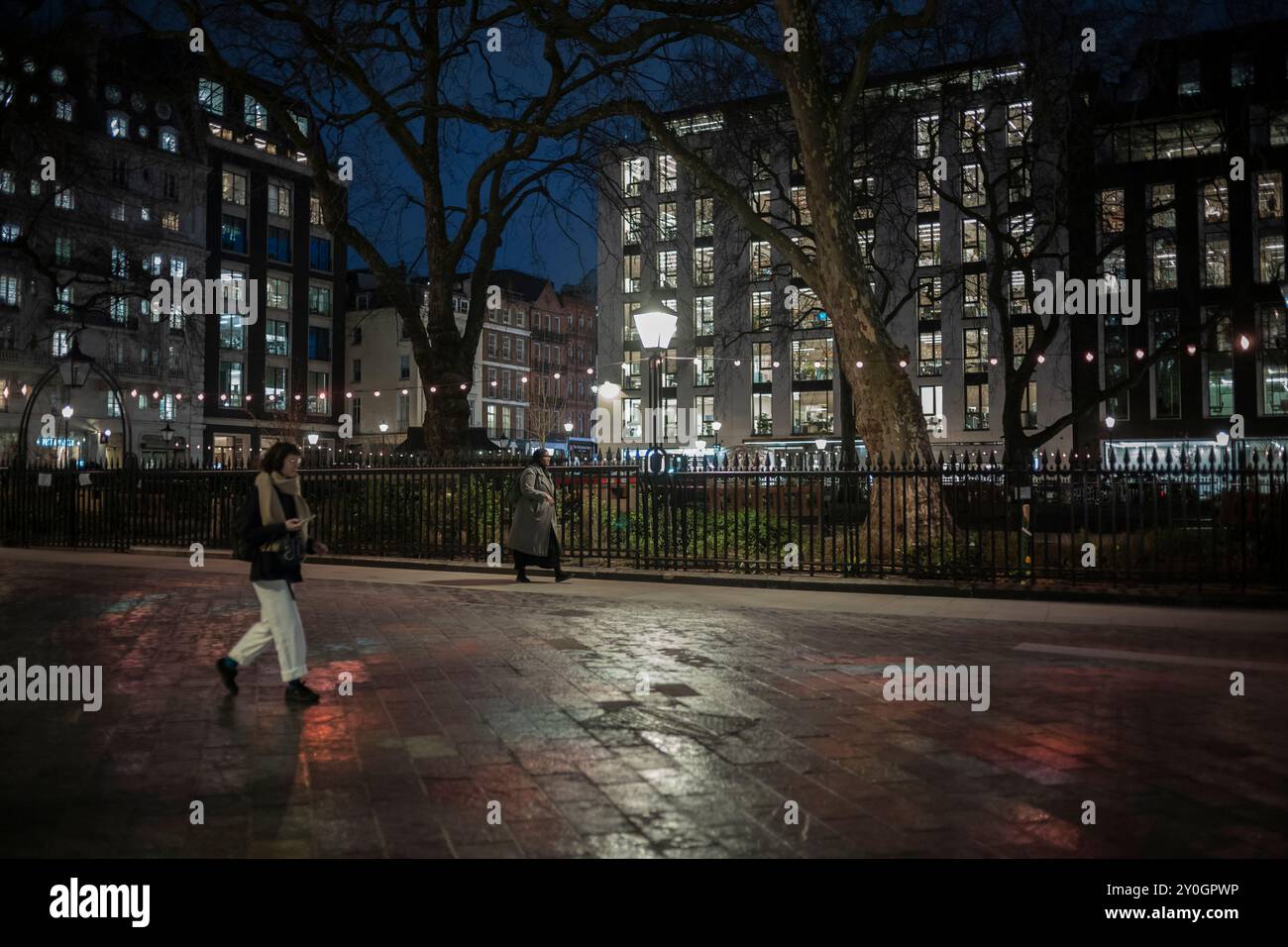 Berkeley Square on a winter's night, Mayfair, central London, England ...