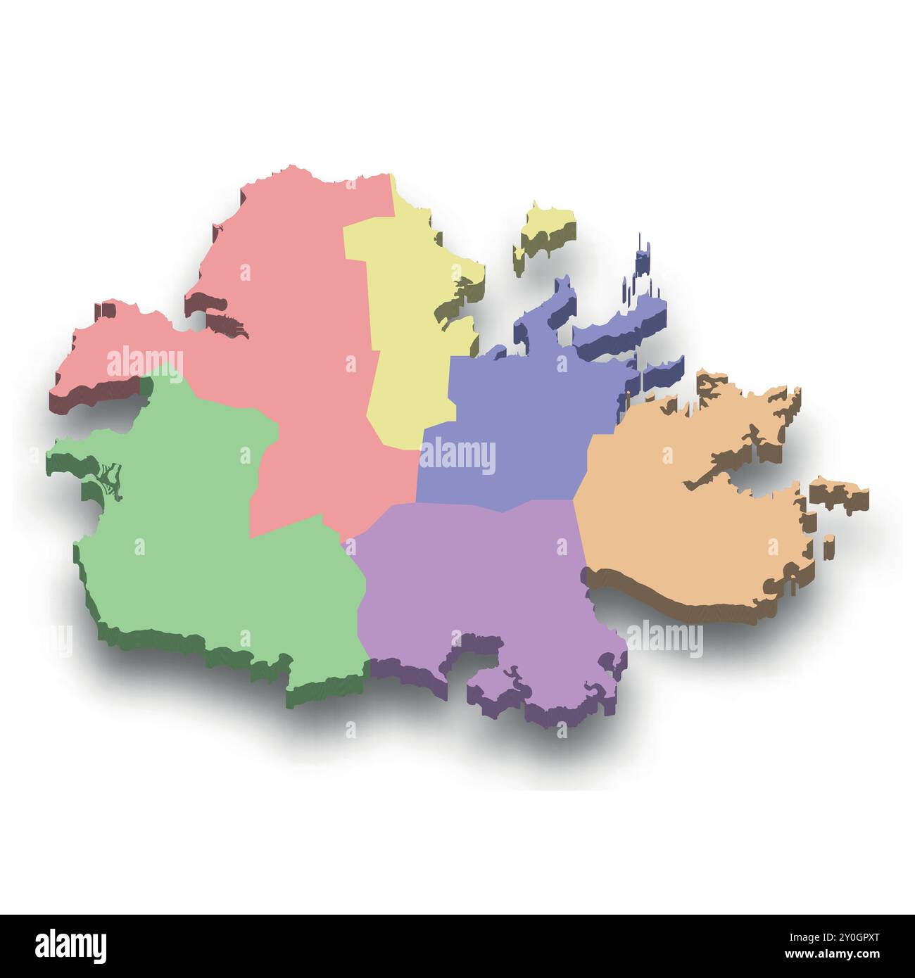 3d isometric colored map of Antigua and Barbuda with borders of regions ...