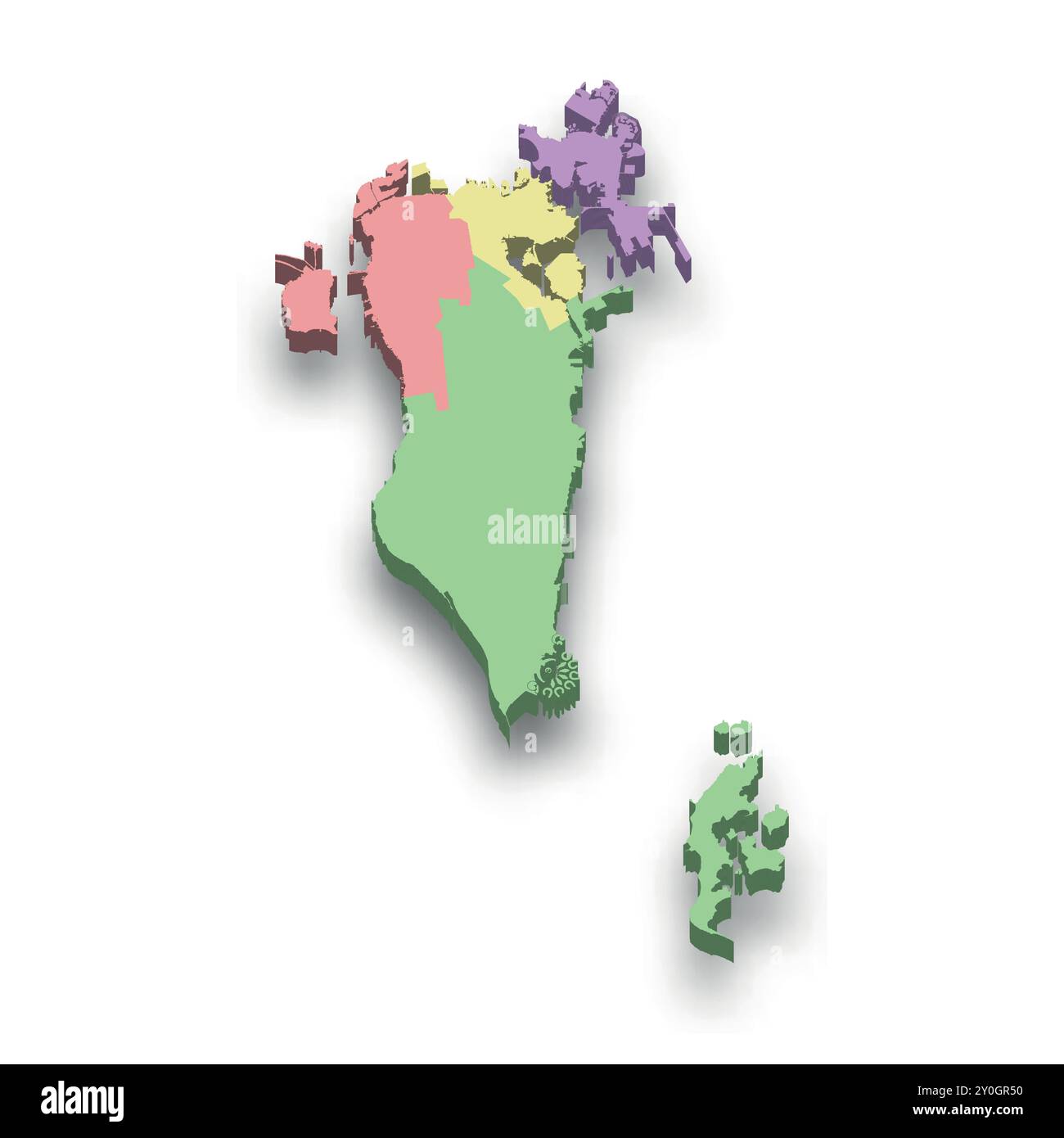 3d isometric colored map of Bahrain with borders of regions Stock ...