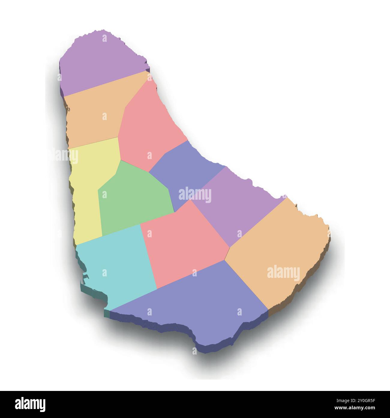 3d isometric colored map of Barbados with borders of regions Stock ...