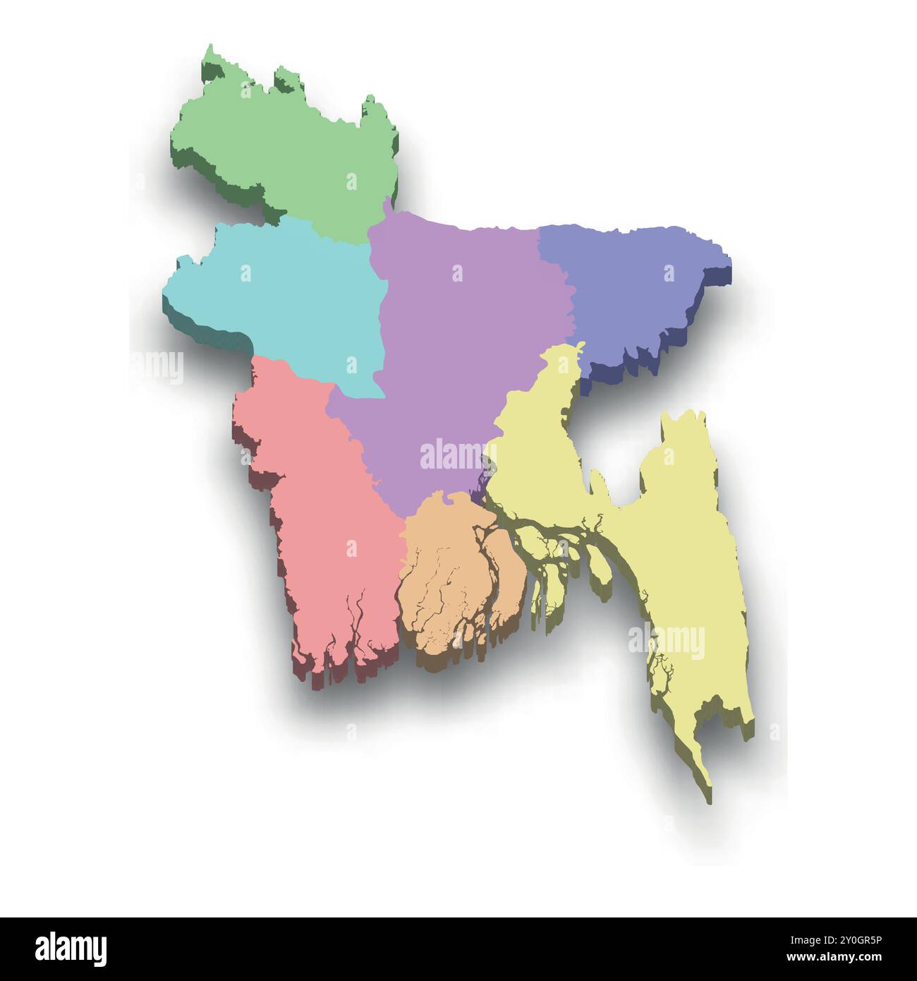 3d isometric colored map of Bangladesh with borders of regions Stock ...