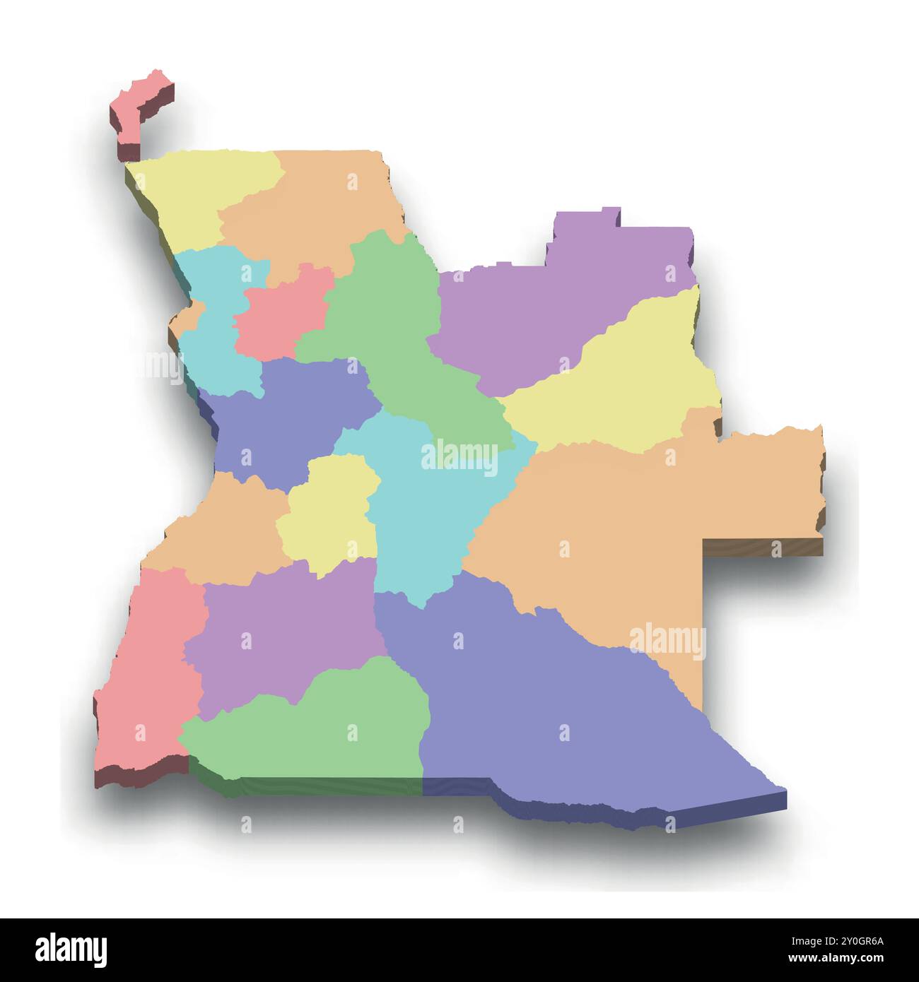 3d isometric colored map of Angola with borders of regions Stock Vector ...