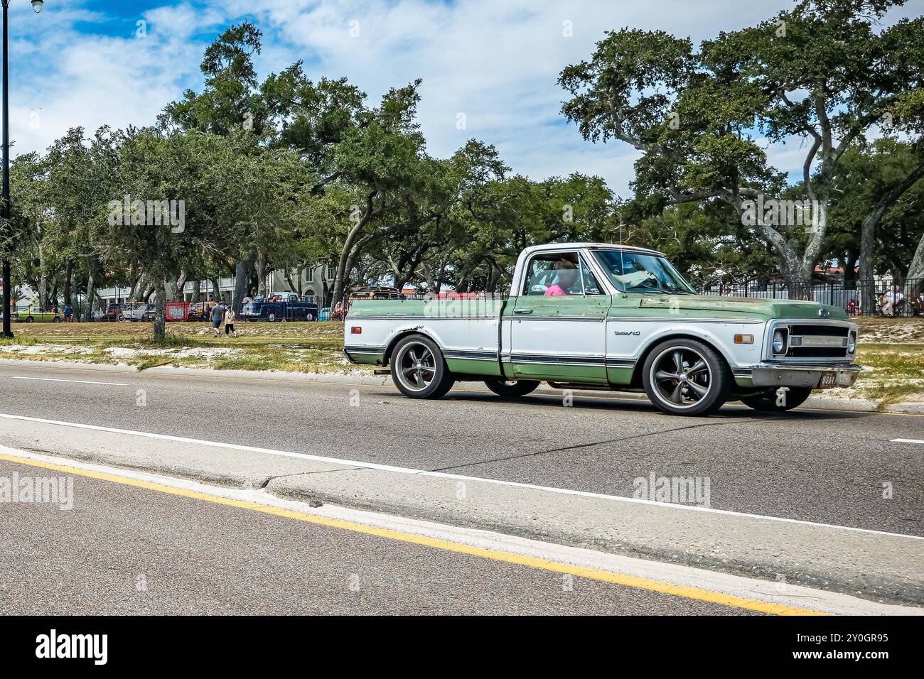 Gulfport, MS - October 07, 2023: Wide angle side view of a 1970 ...