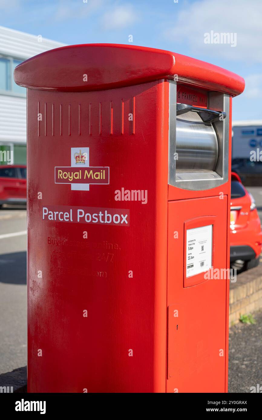 Close up side view of an outside post box for parcels and franked mail ...