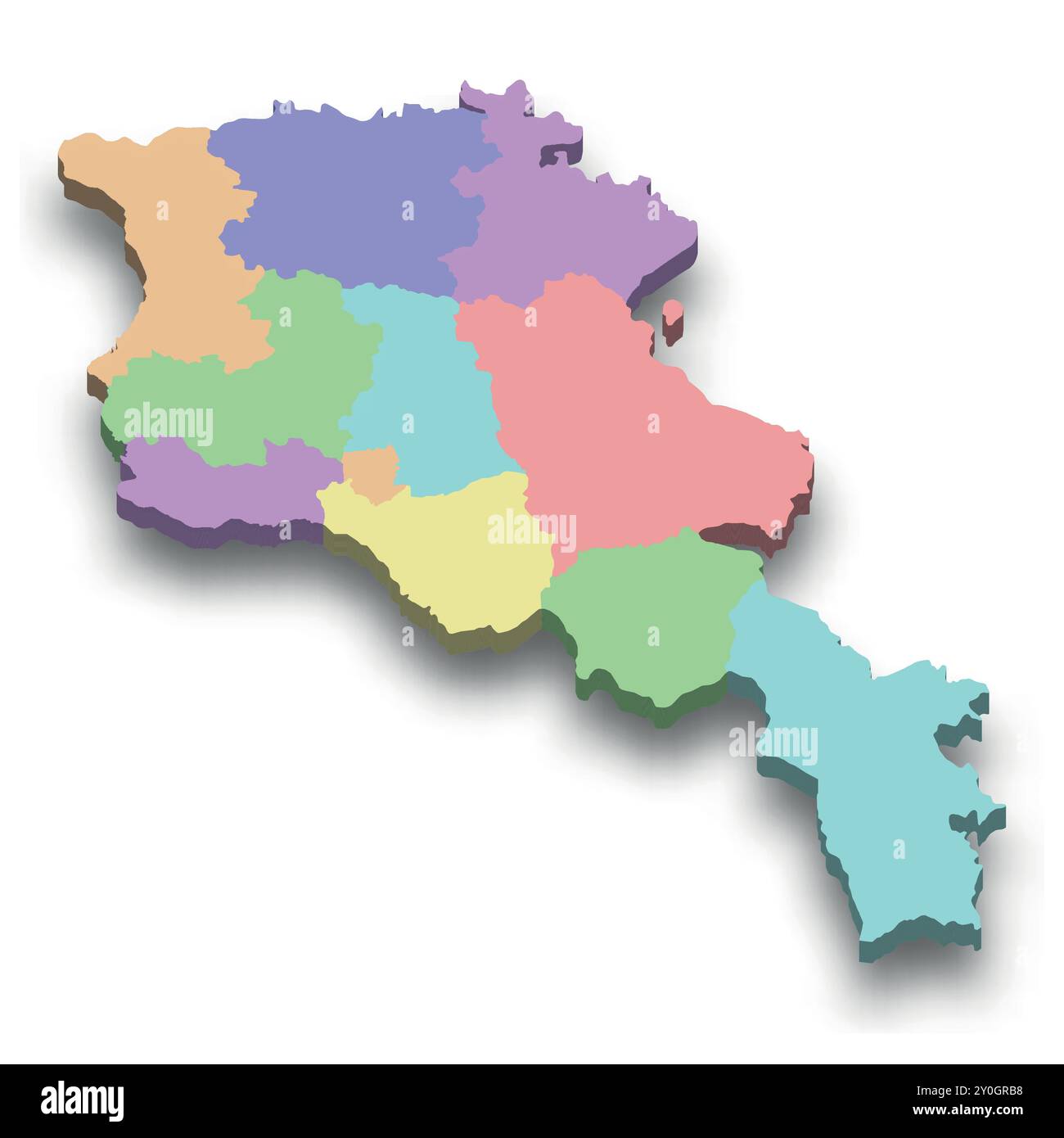 3d isometric colored map of Armenia with borders of regions Stock ...