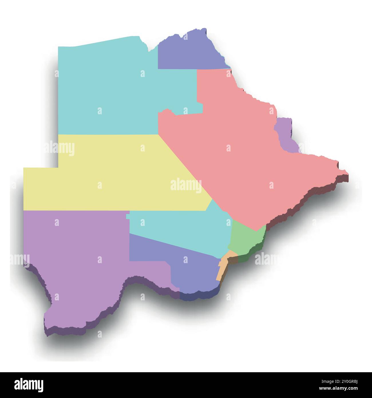 3d isometric colored map of Botswana with borders of regions Stock ...