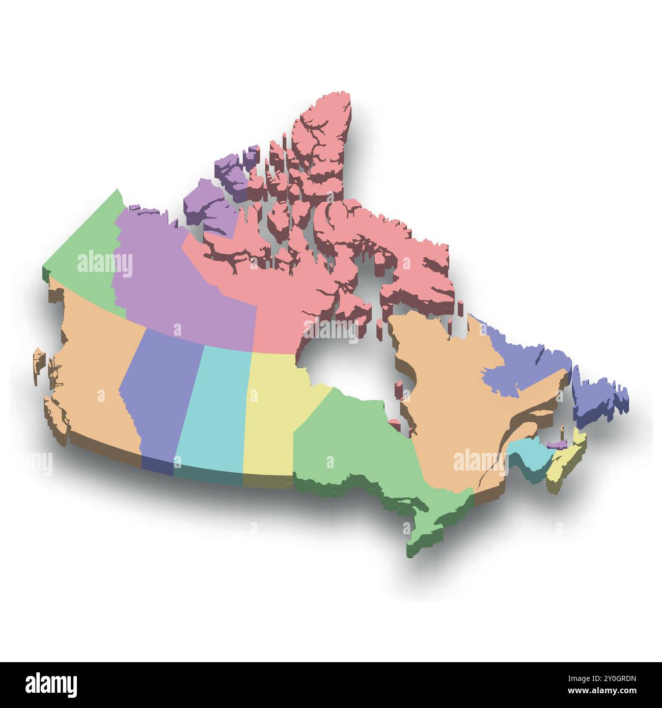 3d isometric colored map of Canada with borders of regions Stock Vector ...
