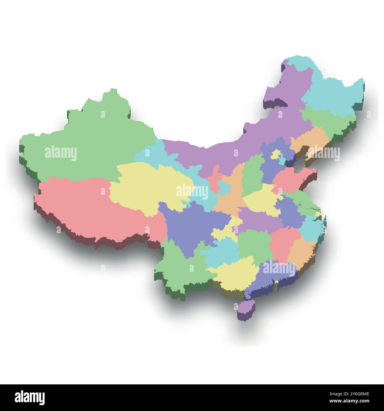 3d isometric colored map of China with borders of regions Stock Vector ...