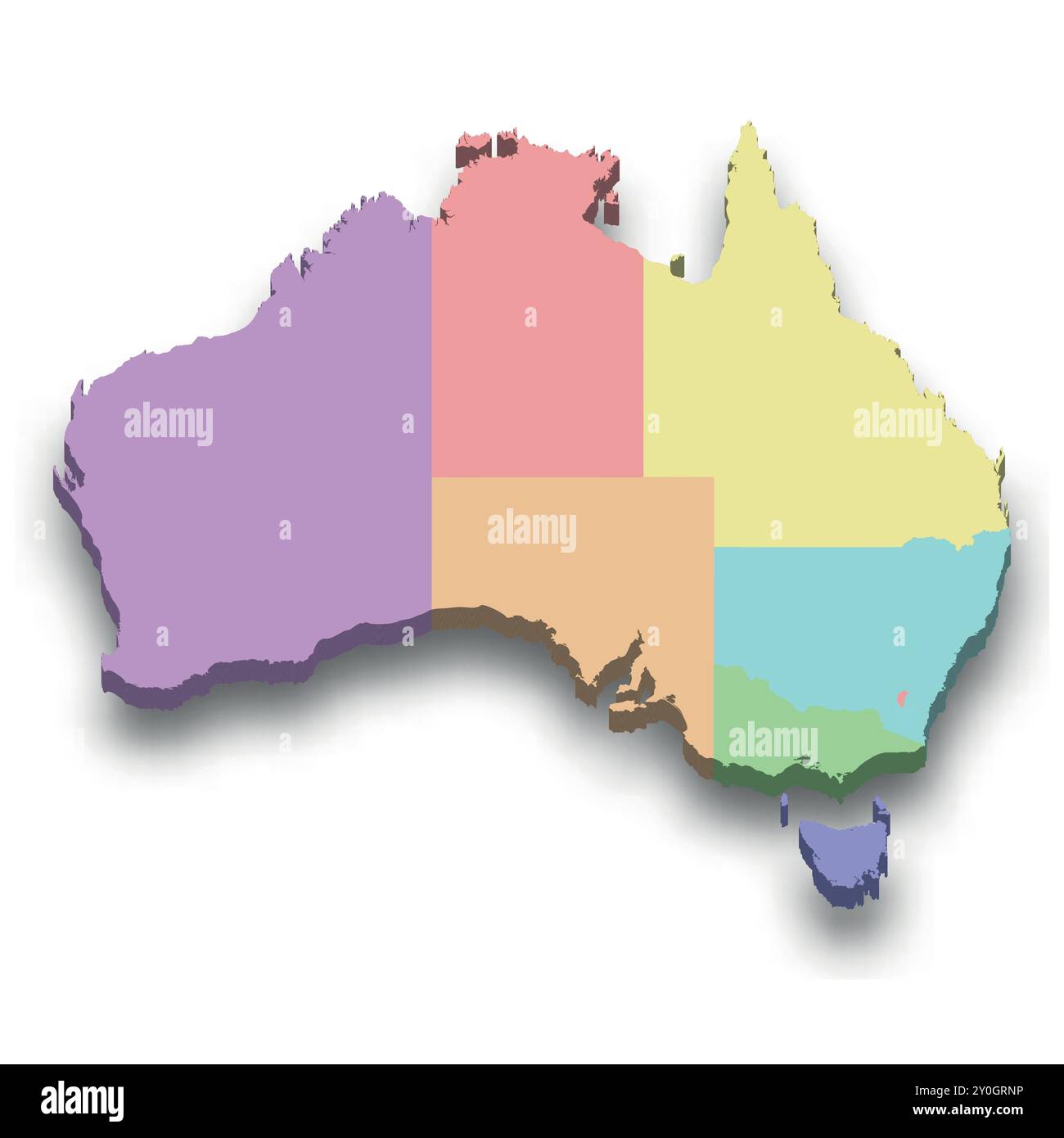 3d isometric colored map of Australia with borders of regions Stock ...