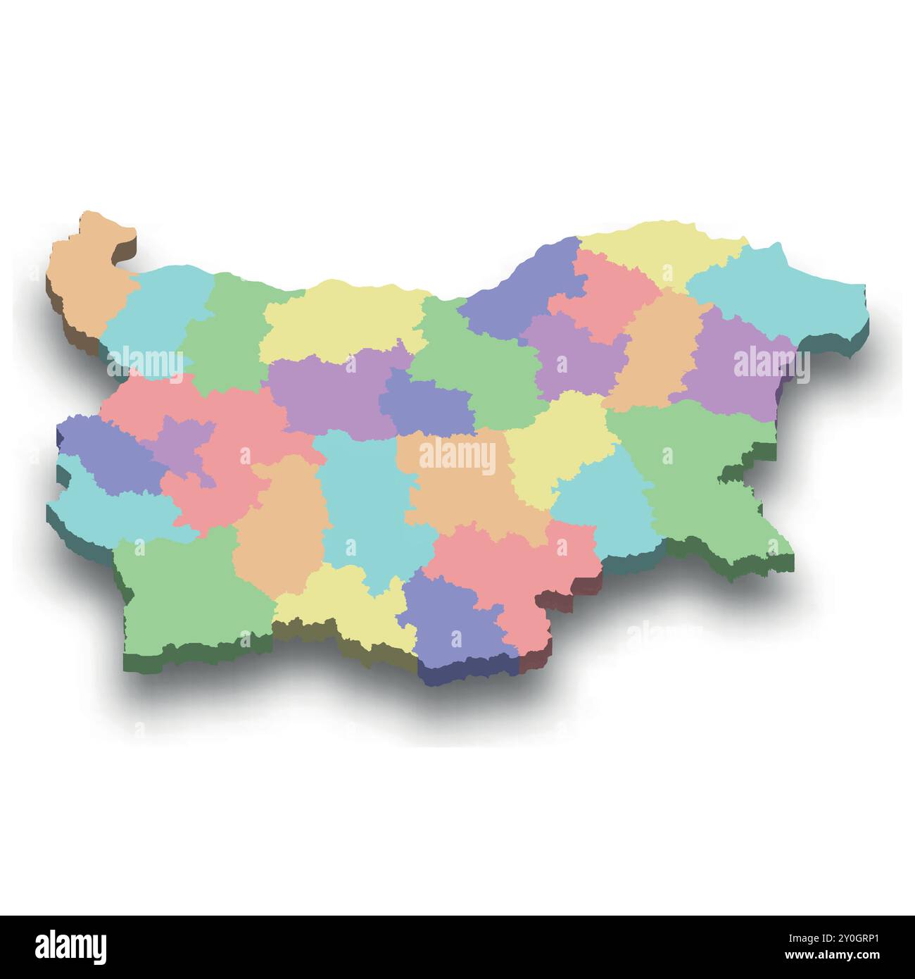 3d isometric colored map of Bulgaria with borders of regions Stock ...