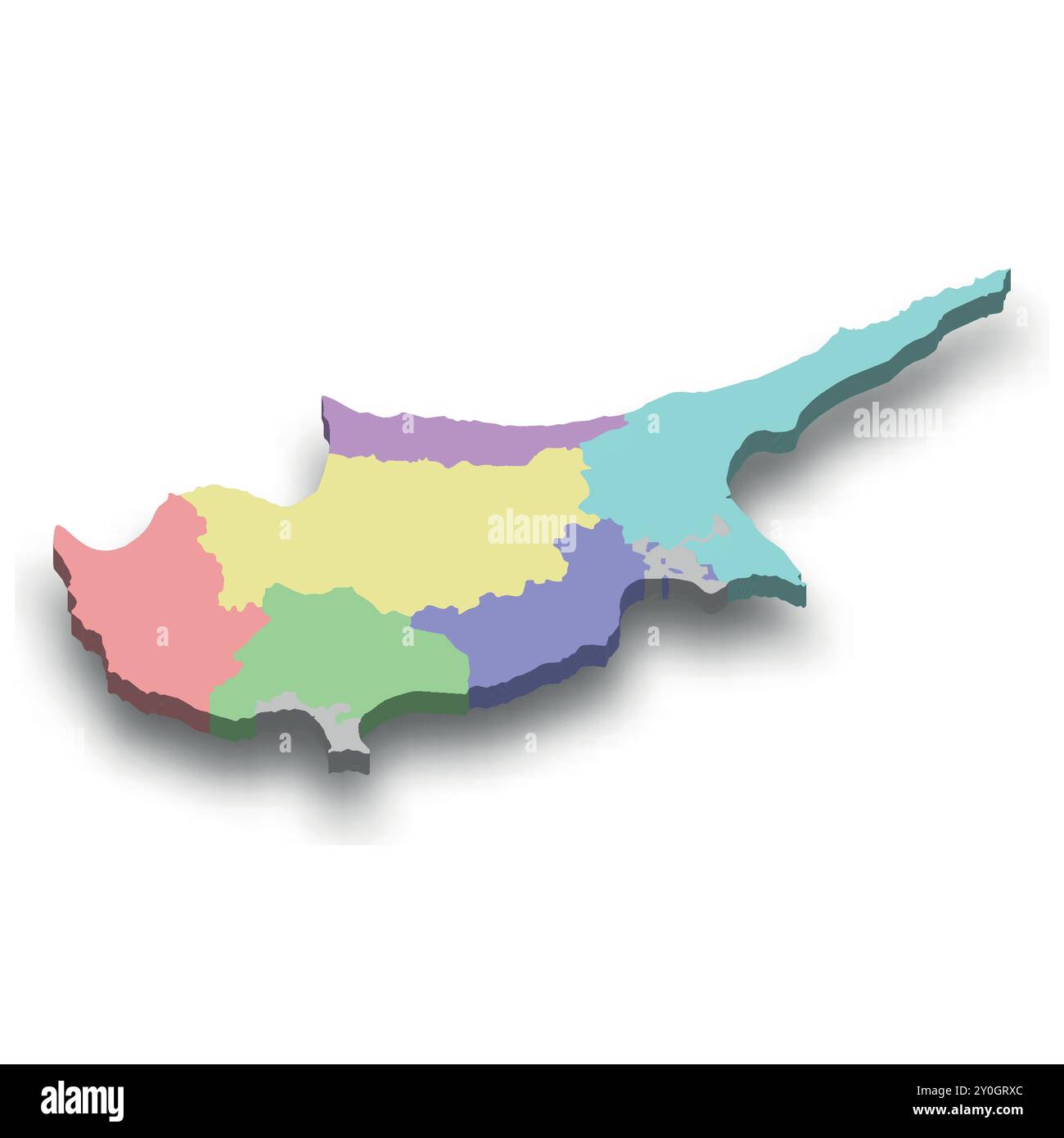 3d isometric colored map of Cyprus with borders of regions Stock Vector ...