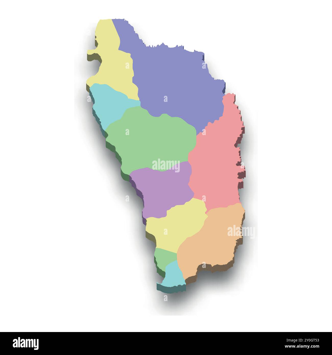 3d isometric colored map of Dominica with borders of regions Stock ...