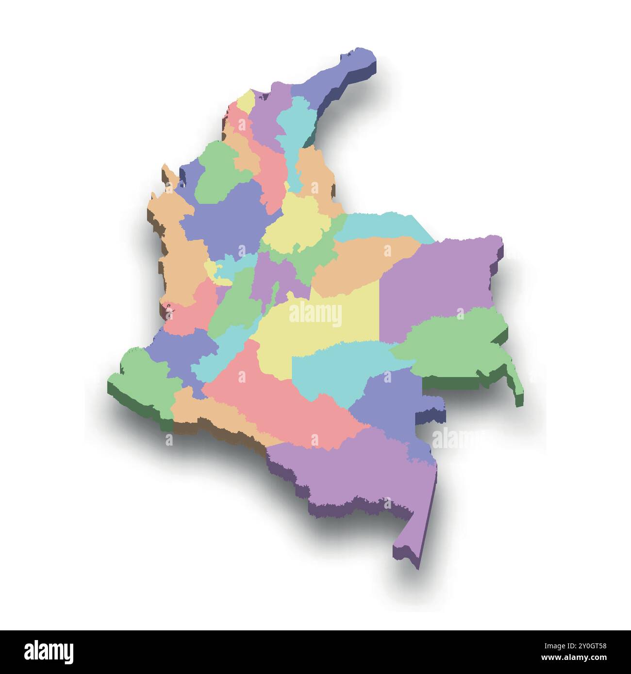 3d isometric colored map of Colombia with borders of regions Stock ...