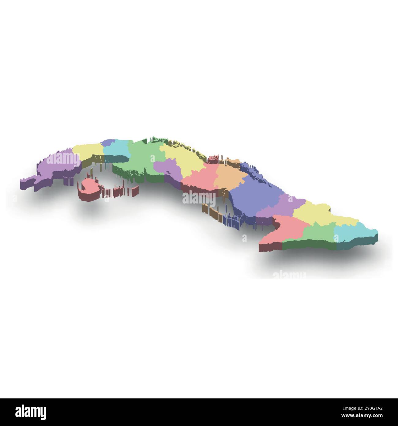 3d isometric colored map of Cuba with borders of regions Stock Vector ...