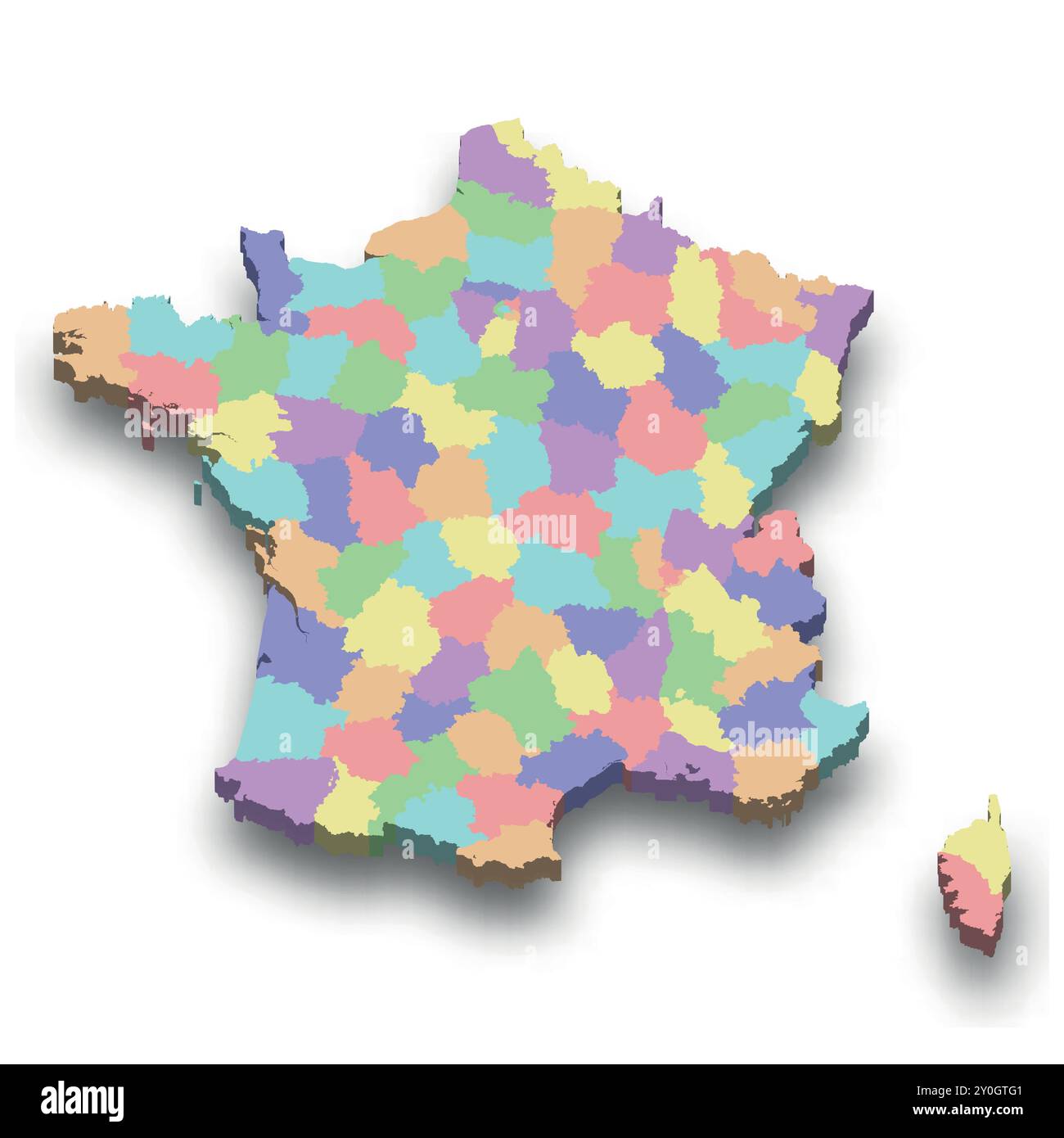 3d isometric colored map of France with borders of derartments Stock ...