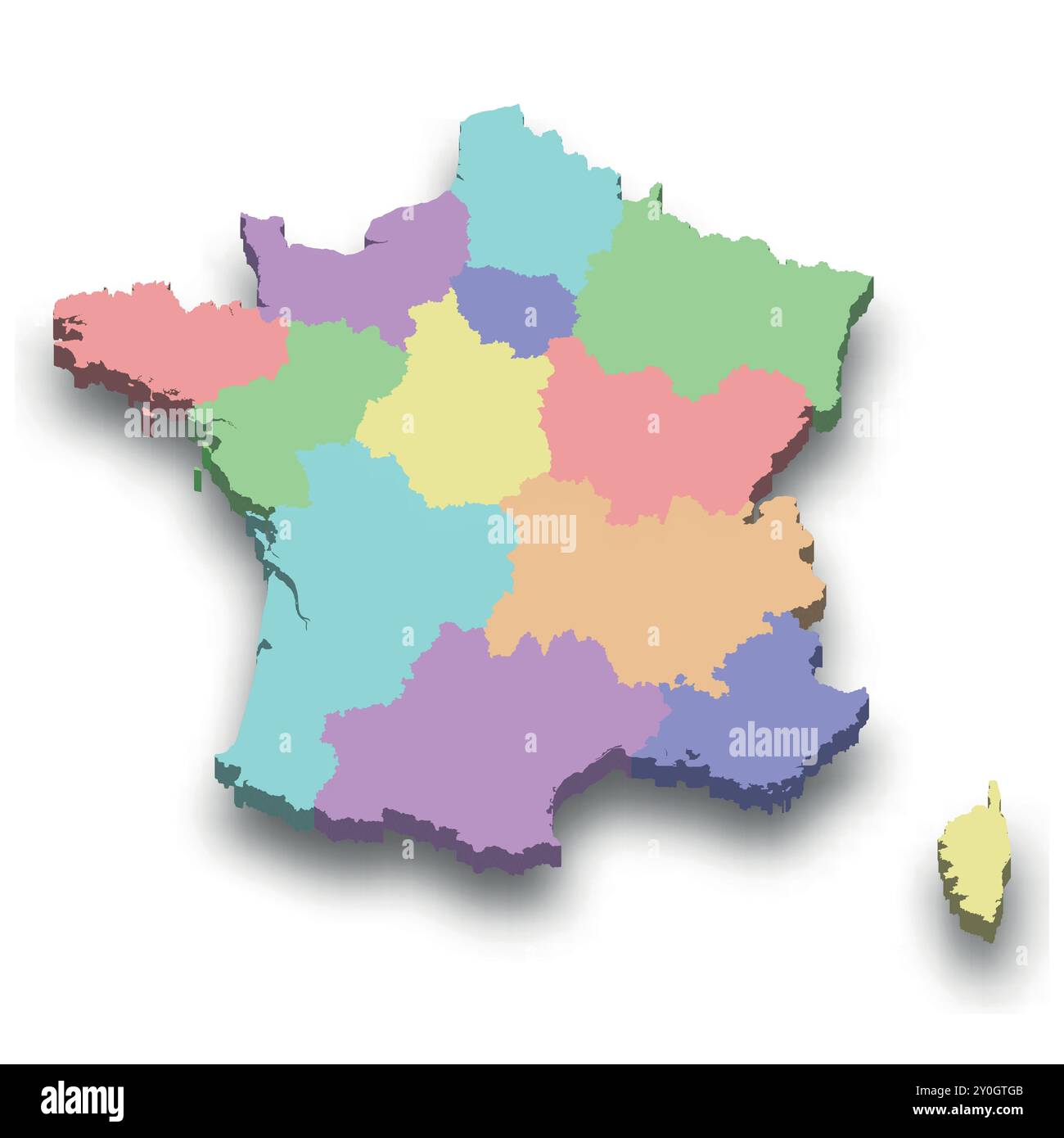 3d isometric colored map of France with borders of regions Stock Vector ...