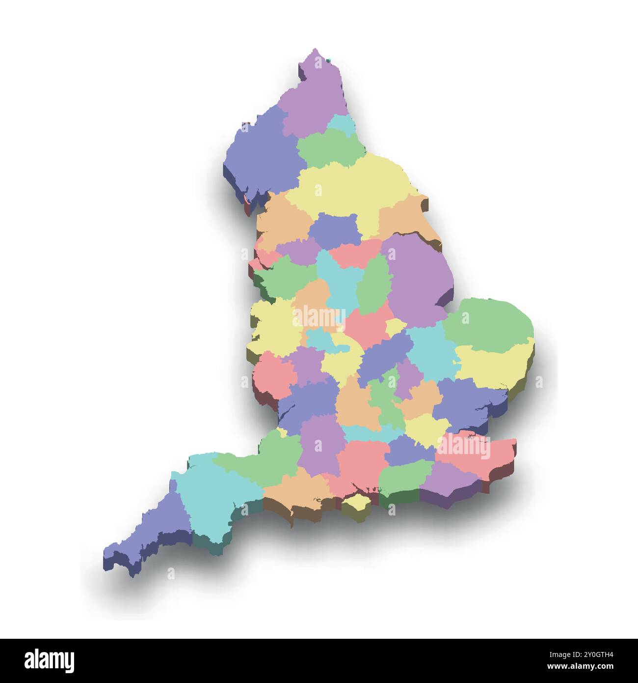 3d isometric colored map of England with borders of regions Stock ...