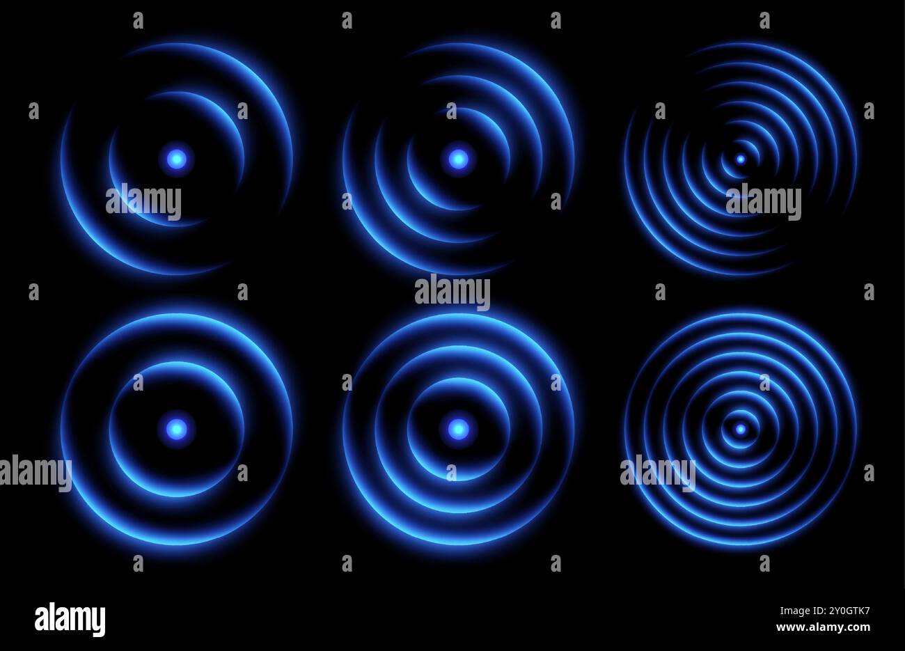 Sonic wave light effect, wireless network signal icons, glowing ...