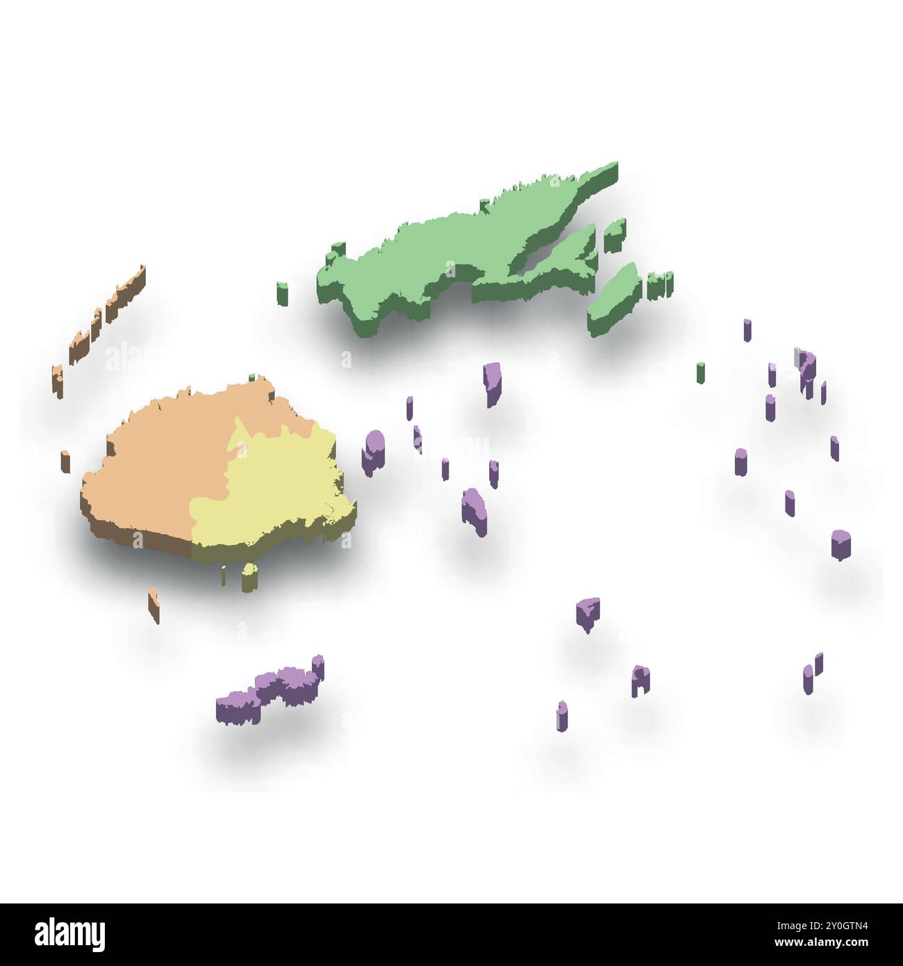 3d isometric colored map of Fiji with borders of regions Stock Vector ...